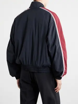Versace Logo Embroidered Shell Jacket With Greca Motif
