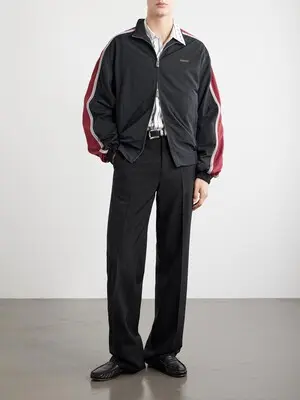 Versace Logo Embroidered Shell Jacket With Greca Motif