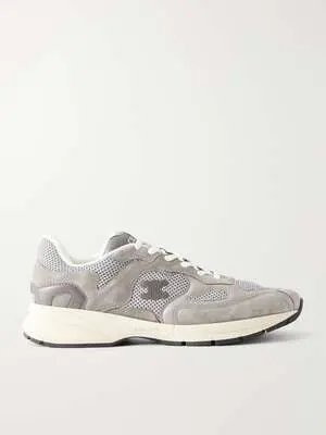 Celine Leather-trimmed Suede And Mesh Sneakers - Gray