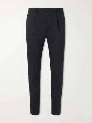 SLOWEAR Tapered Pleated Cotton-blend Gabardine Suit Trousers - Black