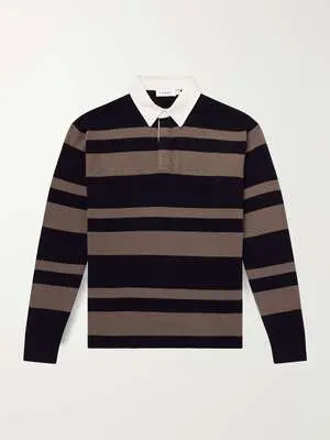 FRAME Striped Wool And Cashmere-blend Polo Shirt - Black