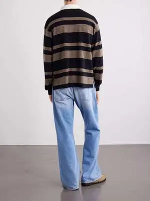 FRAME Striped Wool And Cashmere-blend Polo Shirt
