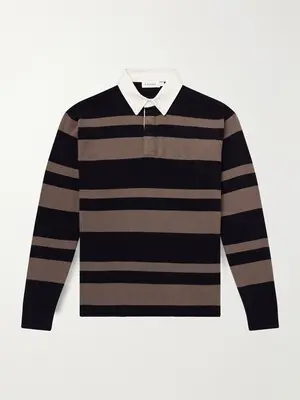 FRAME Striped Wool And Cashmere-blend Polo Shirt - Black
