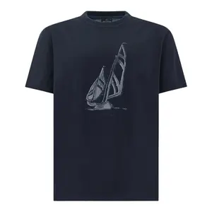 Paul & Shark Structured Cotton Jersey T-shirt With Graphic Print - Dama Blue