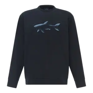Paul & Shark Sweatshirt In Active Fleece Cotton With Shark Print - Dama Blue