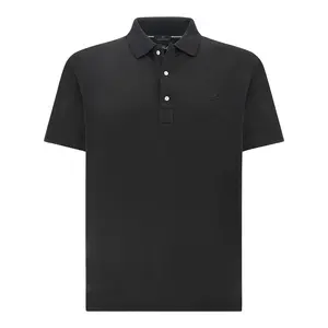 Paul & Shark Double Mercerised Cotton Jersey Polo Shirt With Shark Fin Embroidery - Black