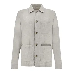 Paul & Shark Chore Overshirt In Linen - Grey