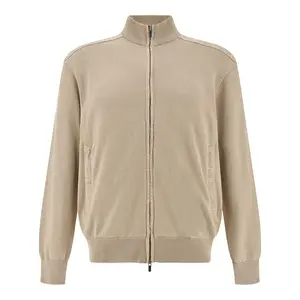 Paul & Shark Zip‑up Sweater In Fresco Cotton With Linen Details - Beige