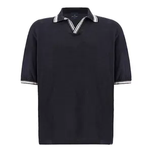 Paul & Shark Polo Shirt With Open Collar In Linen - Dama Blue