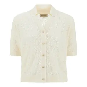 Paul & Shark Linen Open Stitch Knit Cardigan With Shawl Collar - White