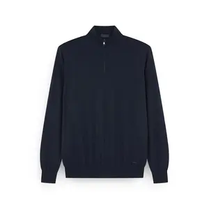 Paul & Shark Ultrafine Merino Wool Half-zip Sweater With Shark Embroidery - Blue