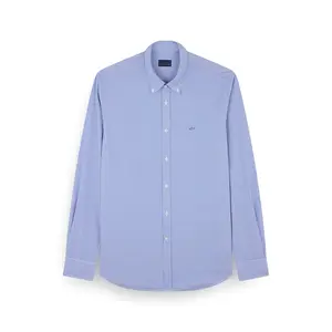 Paul & Shark Cotton Poplin Shirt With Shark Embroidery - Rows White Light Blu