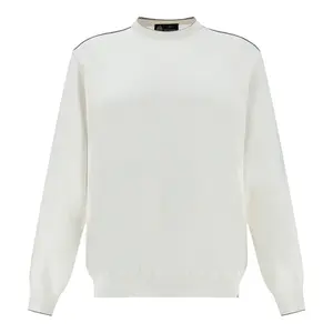 Paul & Shark Silk And Cotton Crewneck Sweater With Aqualeather Suede Details - White