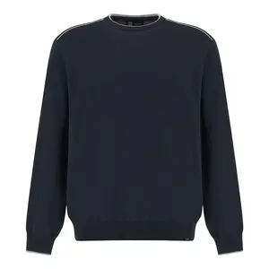 Paul & Shark Silk And Cotton Crewneck Sweater With Aqualeather Suede Details - Dama Blue