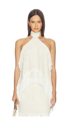 YELLOW THE LABEL Jones Fringe Top In White - Ivory