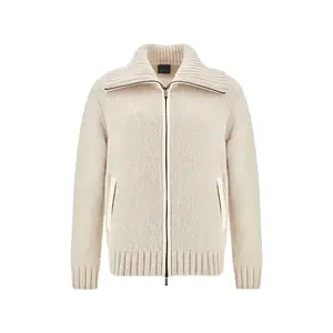 Paul & Shark Zip‑up Sweater In Fine‑gauge Wool - Milk