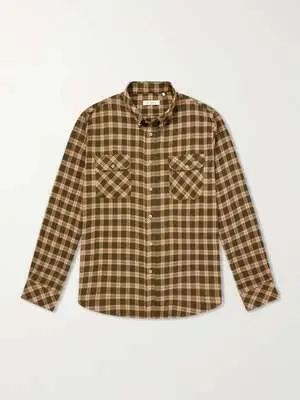 WALES BONNER Canopy Button-down Logo-embroidered Checked Cotton Shirt - Yellow