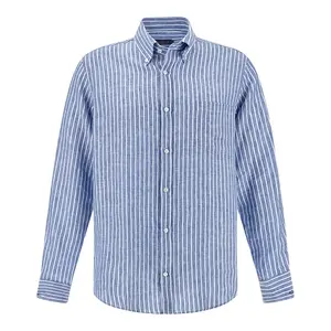 Paul & Shark Soffio Linen Shirt With Striped Pattern - Rows Blue White