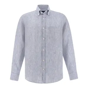 Paul & Shark Soffio Linen Shirt With Striped Pattern - Rows White Blue