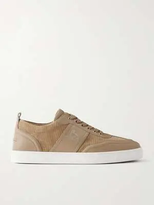 CHRISTIAN LOUBOUTIN Retero Leather-trimmed Suede Sneakers - Beige