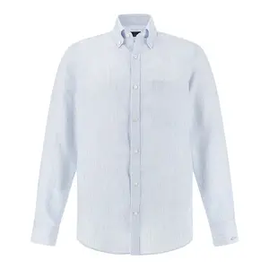 Paul & Shark Soffio Linen Shirt With Striped Pattern - Rows White Light Blue