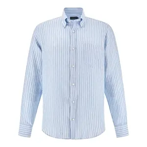 Paul & Shark Soffio Linen Shirt With Striped Pattern - Rows Light Blue White