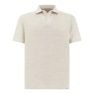 Paul & Shark Open Collar Polo In Linen Jersey - Cloud Dancer/doeskin