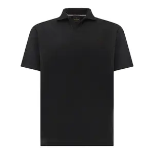 Paul & Shark Open‑collar Polo Shirt In Aqua Touch Cotton - Black