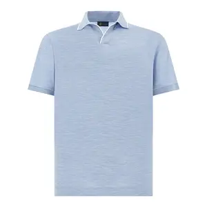 Paul & Shark Open Collar Polo In Cotton And Silk - Blue Melange