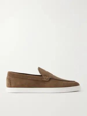 CHRISTIAN LOUBOUTIN Neocl Logo-embossed Suede Boat Shoes - Brown