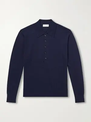 Dries Van Noten Muano Merino Wool Polo Shirt - Blue