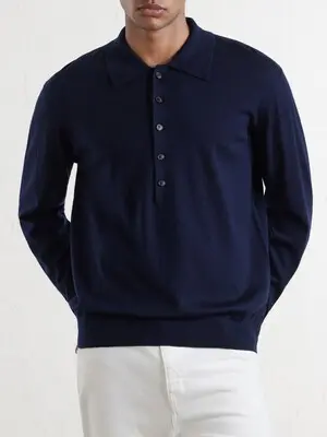 Dries Van Noten Muano Merino Wool Polo Shirt - Blue