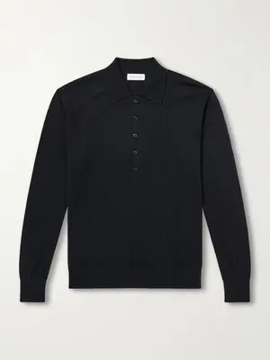 Dries Van Noten Muano Merino Wool Polo Shirt - Black