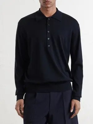 Dries Van Noten Muano Merino Wool Polo Shirt - Black
