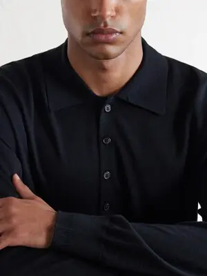 Dries Van Noten Muano Merino Wool Polo Shirt - Black