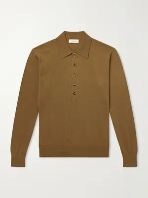 Dries Van Noten Muano Merino Wool Polo Shirt - Neutrals