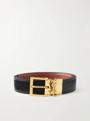 Saint Laurent 3cm Reversible Leather Belt With Cassandre Motif