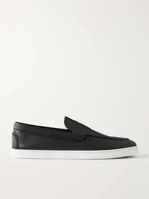 CHRISTIAN LOUBOUTIN Neocl Logo-embossed Leather Boat Shoes - Black