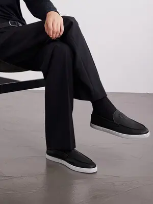 CHRISTIAN LOUBOUTIN Logo-embossed Leather Boat Shoes