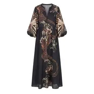 Adrift Clothing Greer Billow Dress In Floral Terrain - Black