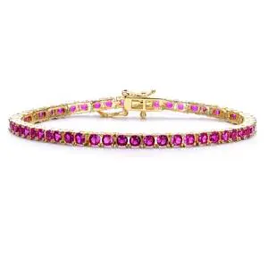 GENEVIVE Sterling Silver Gold Plated With Ruby Cubic Zirconia Tennis Bracelet - Red
