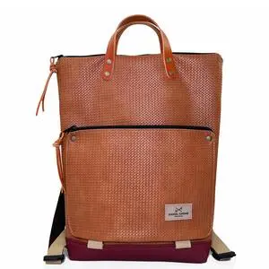 DANIEL CHONG Waterproof Iconic Book Holder Backpack With Double Zipper Rattan - Brown