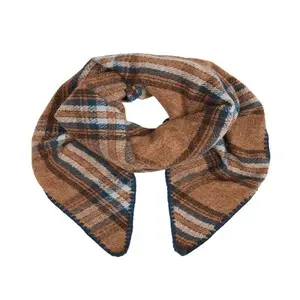 Saachi Knitted Plaid Triangle Shawl - Blue