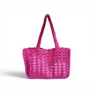 SPRINGMOONATELIER Handmade Crochet Tote Bag – Fuchsia Shoulder Bag - Pink