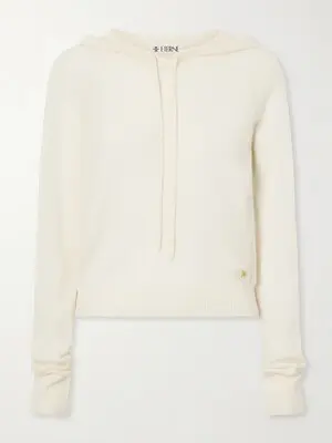 Eterne ÉTERNE Embellished Cashmere Cropped Hoodie Neutrals