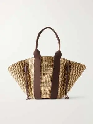 Muuñ Cotton And Leather-trimmed Raffia Tote - Neutral