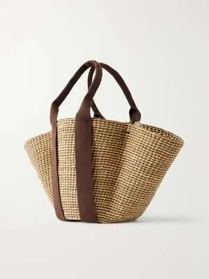 Muuñ Cotton And Leather-trimmed Raffia Tote