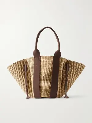 Muuñ Cotton And Leather-trimmed Raffia Tote - Neutrals