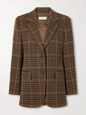 Max Mara Mxmgalgosce Houndstooth Wool And Cotton-blend Blazer - Brown