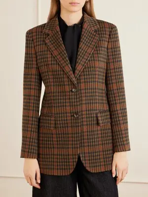 Max Mara Houndstooth Wool And Cotton-blend Blazer - Brown